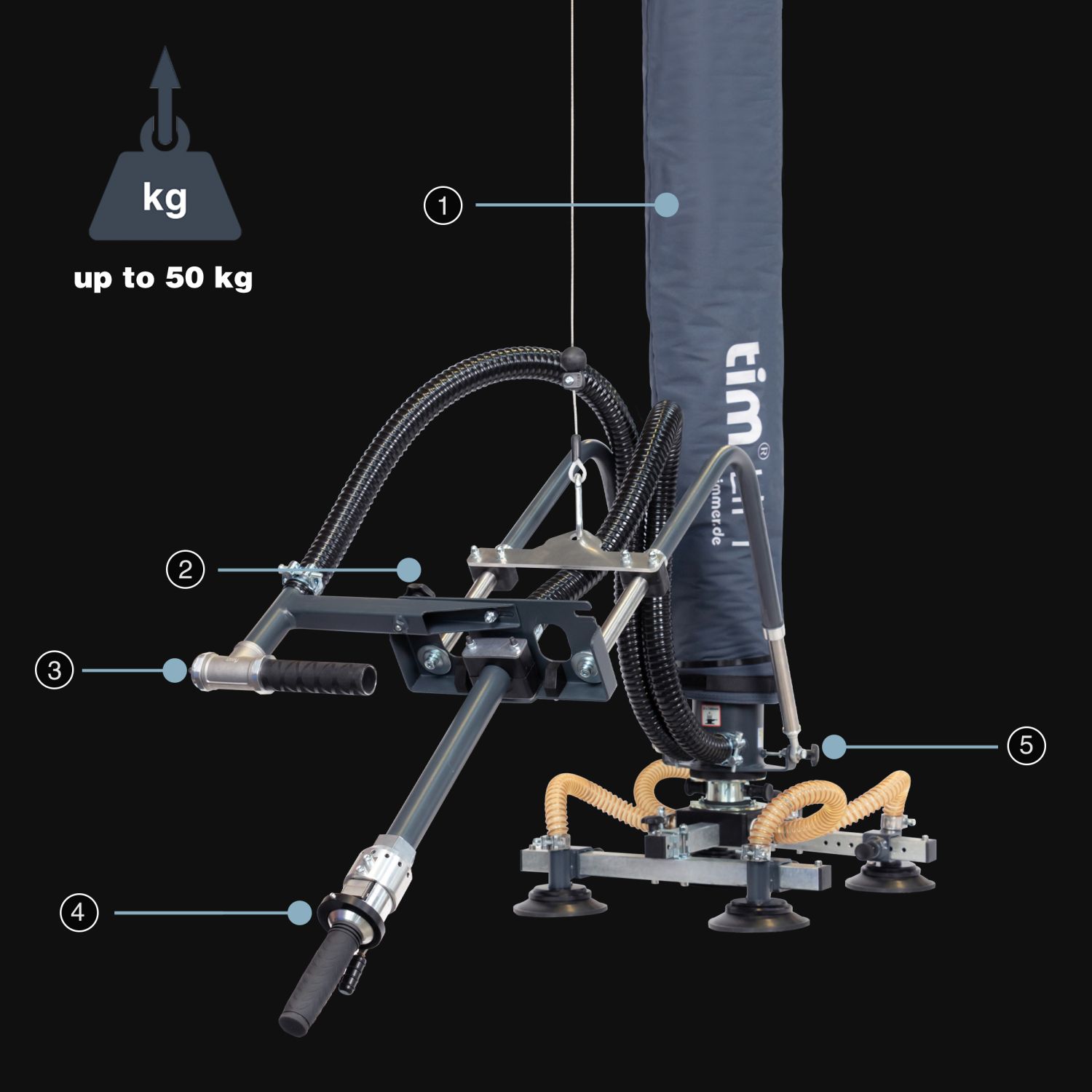 Vacuum hose lifter: lift goods up to 50kg up to 2.6 m